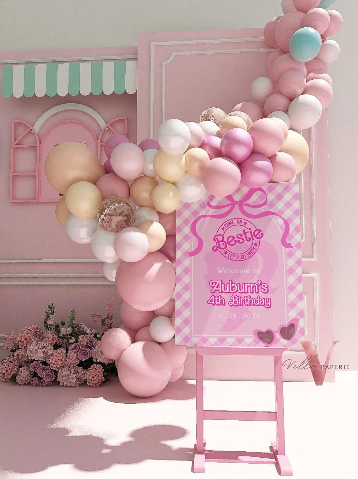 Editable bestie Glam Pink Fashion Doll Birthday Welcome Sign Cute ...
