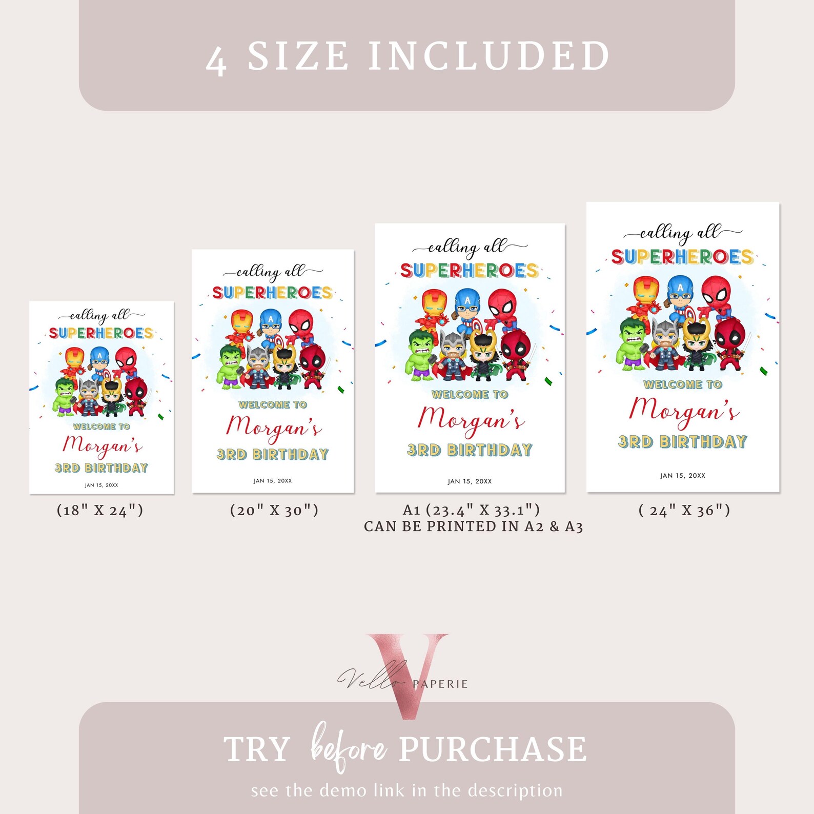 Editable Calling All Superhero Birthday Welcome Sign | Watercolor ...