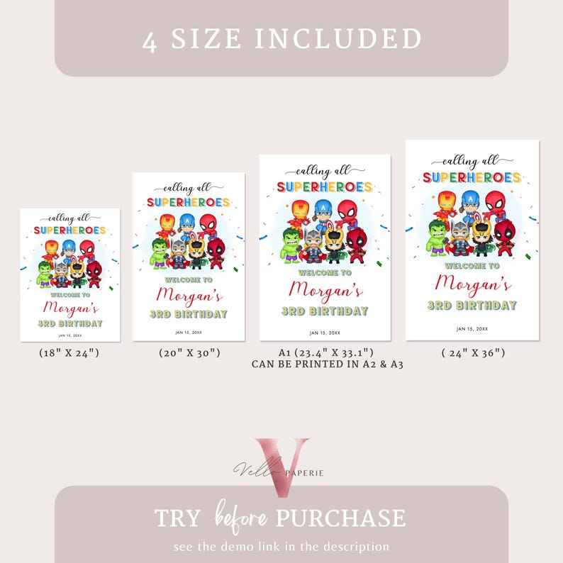 Editable Calling All Superhero Birthday Welcome Sign | Watercolor ...