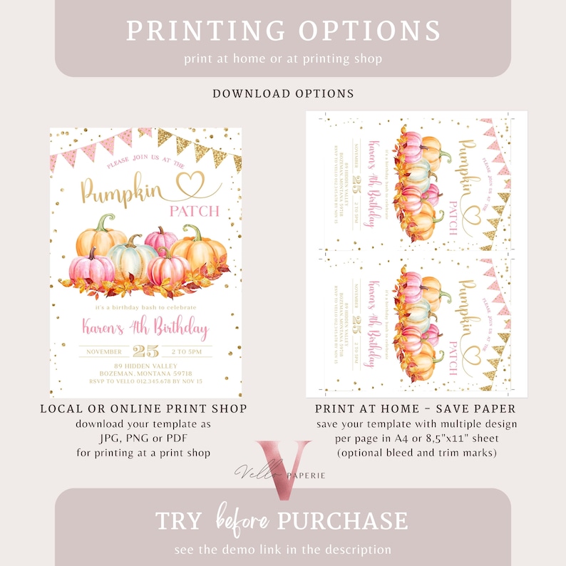 Editable Pink Autumn Pumpkin Patch Birthday Party Invitation | FALL ...