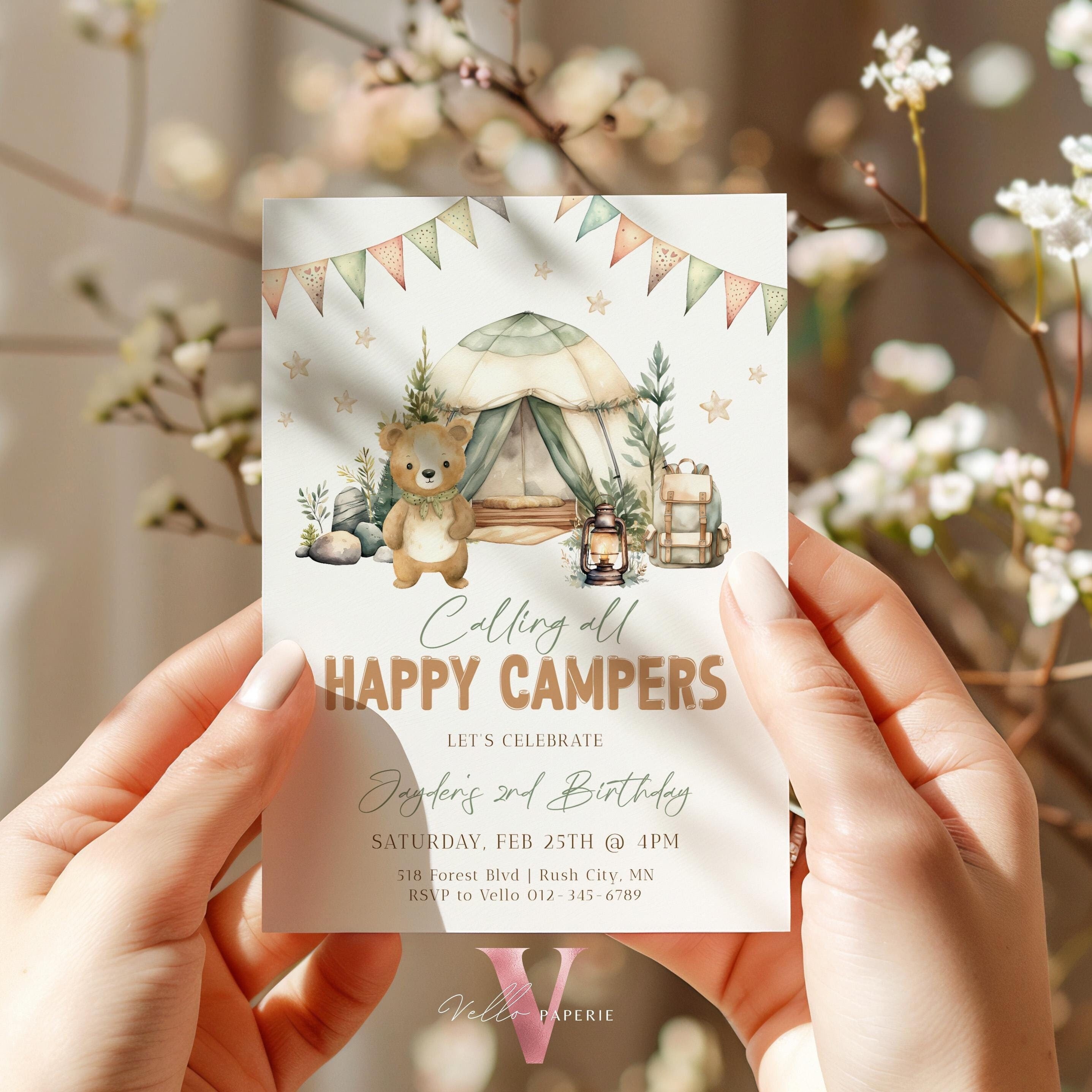 Calling All Happy Campers Invitation | Camping Birthday Invite ...