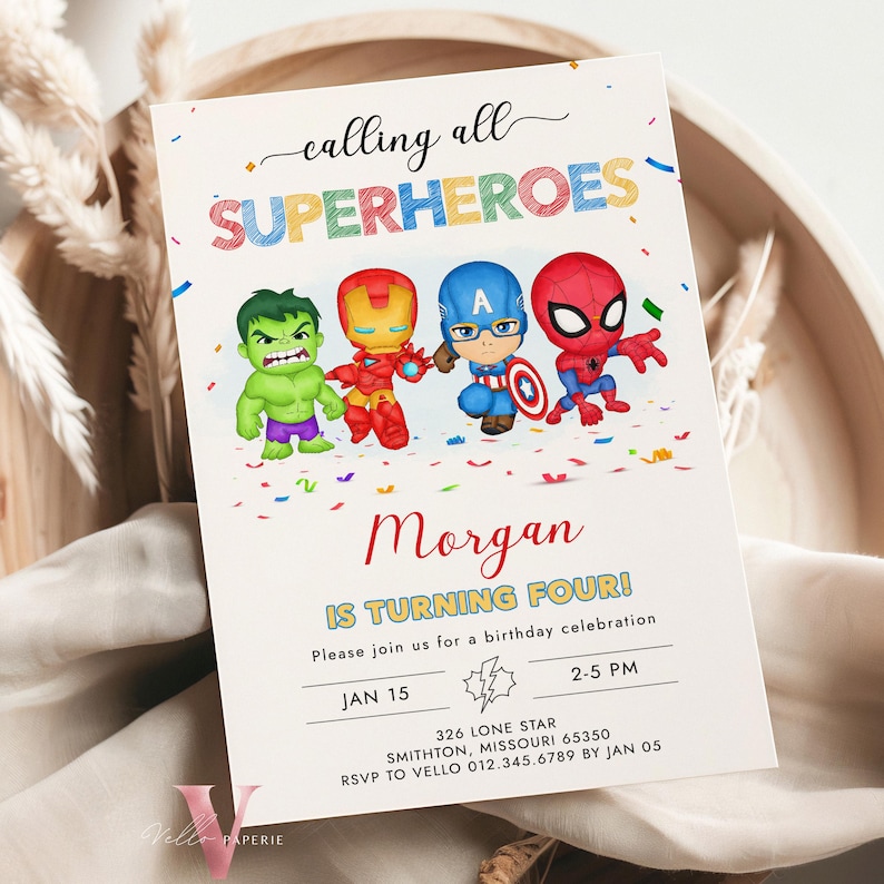 Calling All Superheroes Birthday Invitation | Watercolor Avengers Kids ...