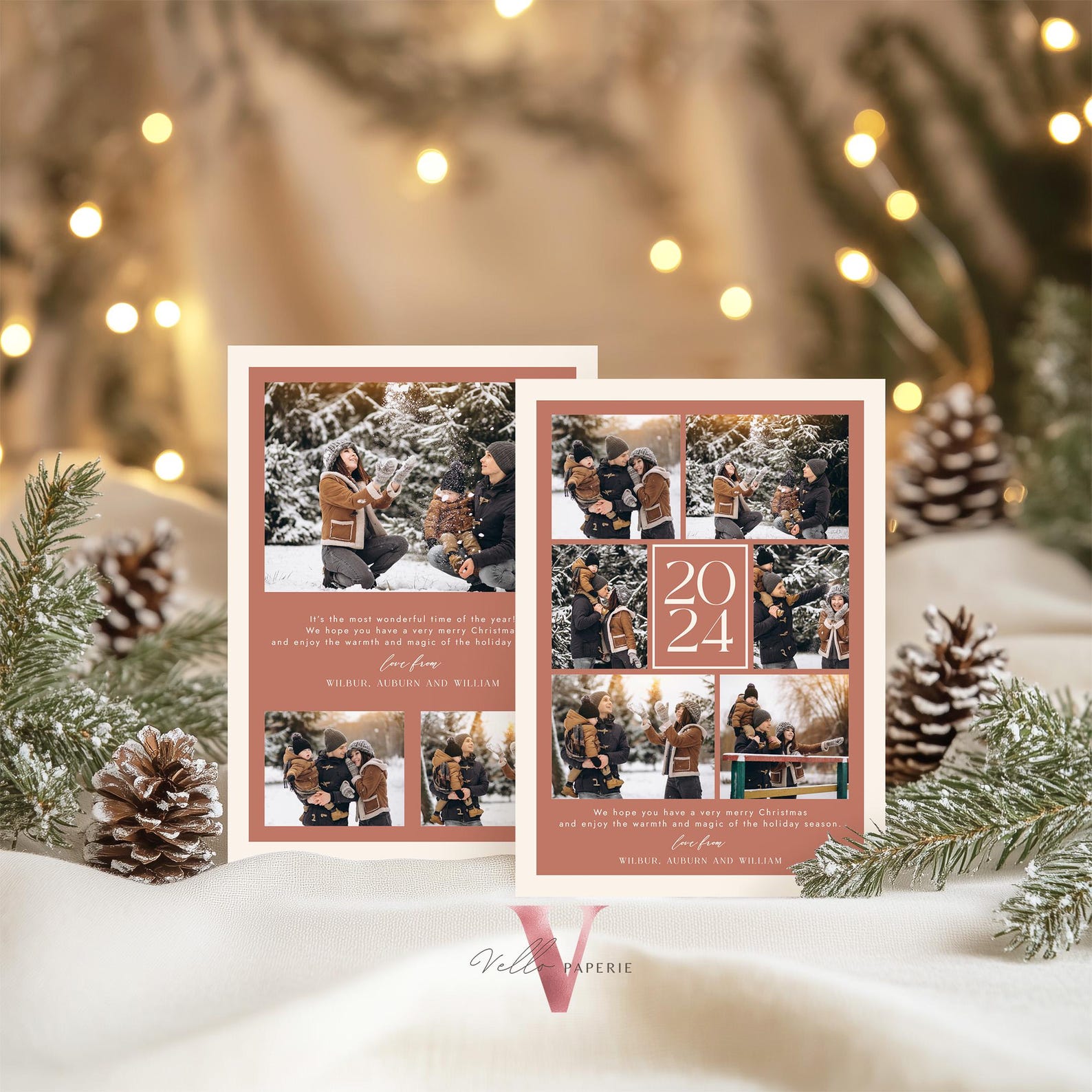Printable Boho Photo Christmas 3 Card Template | Modern Bohemian Winter ...