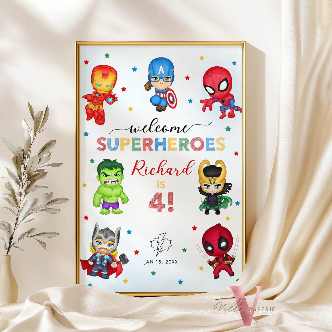 Editable Calling All Superhero Birthday Welcome Sign | Watercolor ...