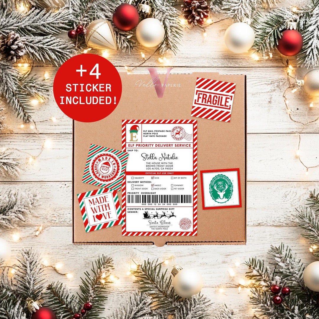 Editable Printable Elf Shipping Label | Red Santa's Workshop Christmas ...