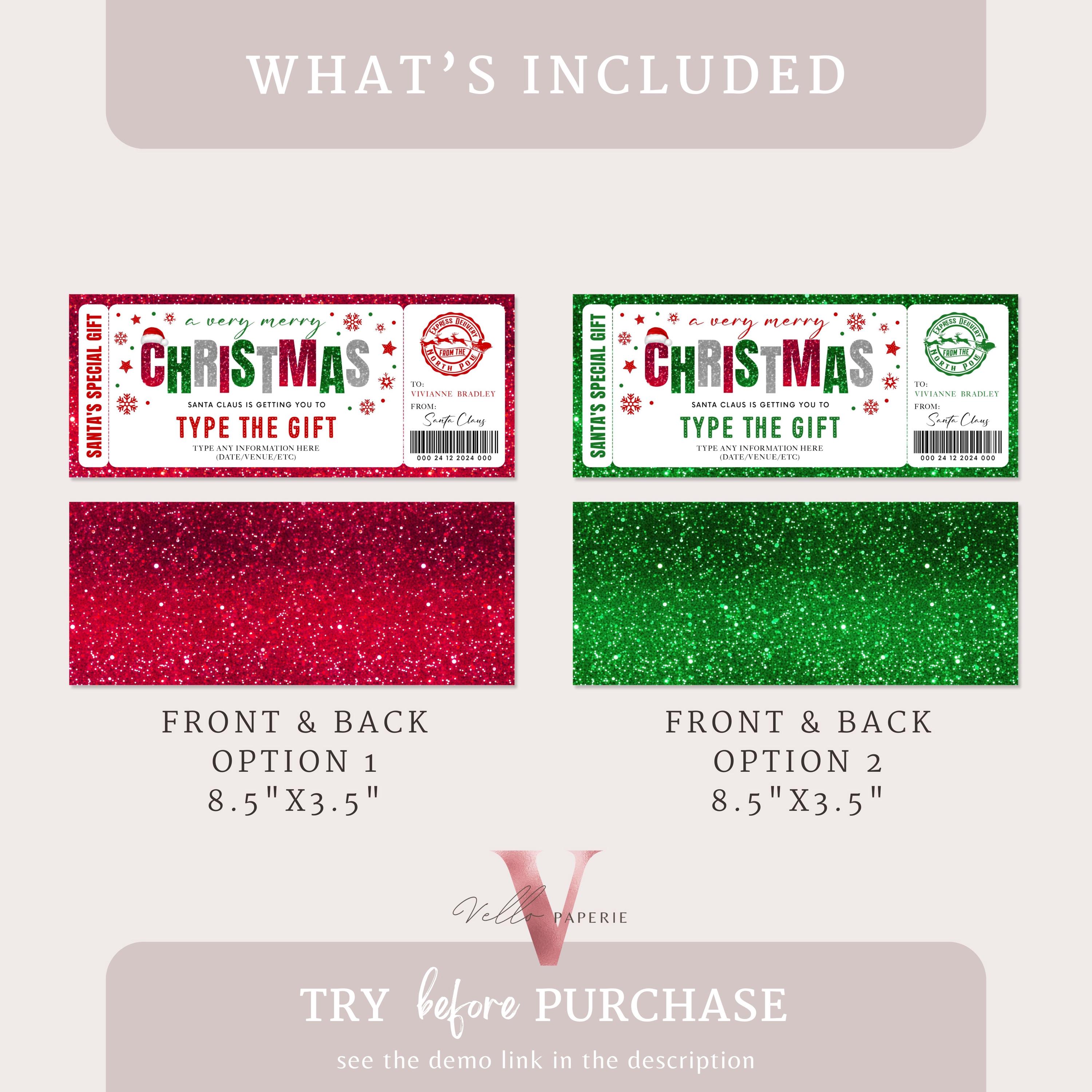 Editable Printable Glitter Santa Claus Gift Ticket | Merry Christmas ...