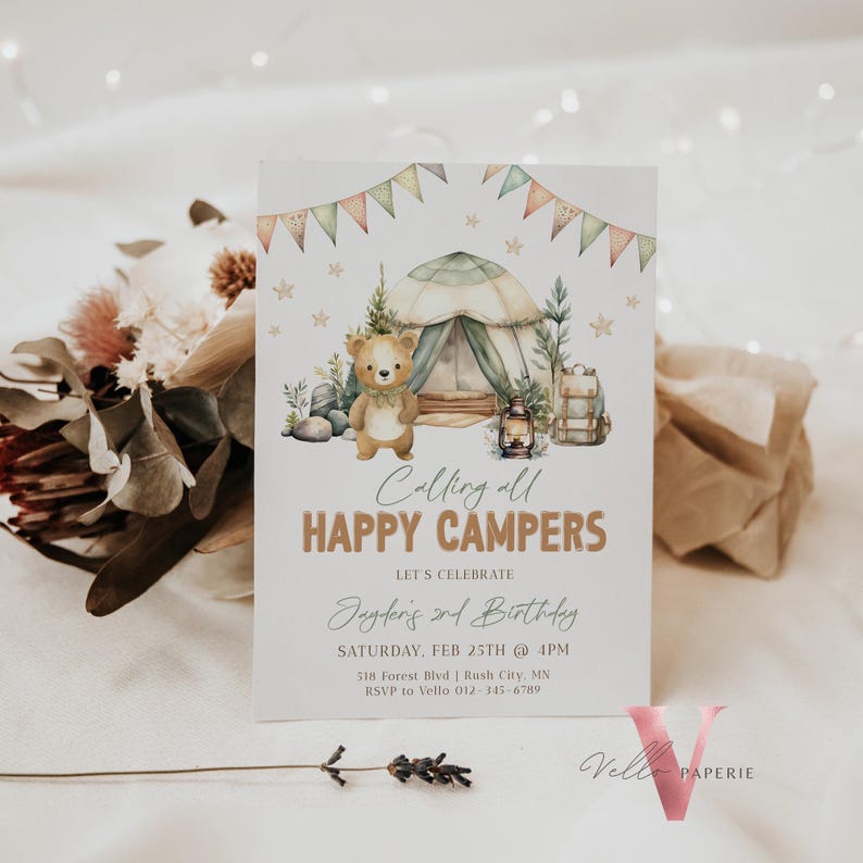 Calling All Happy Campers Invitation | Camping Birthday Invite ...