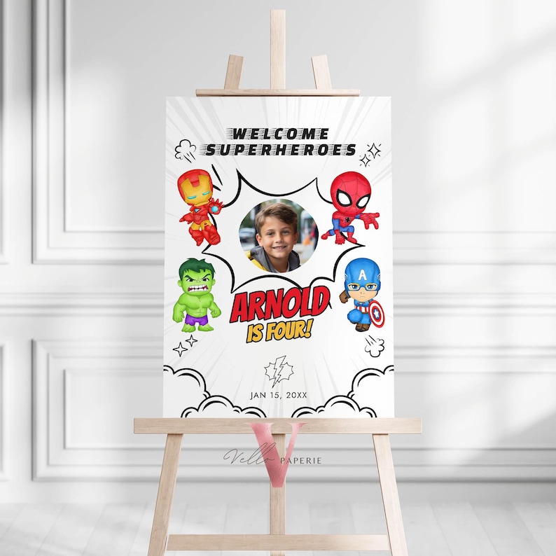 Editable Calling All Superhero Birthday Welcome Sign | Watercolor ...