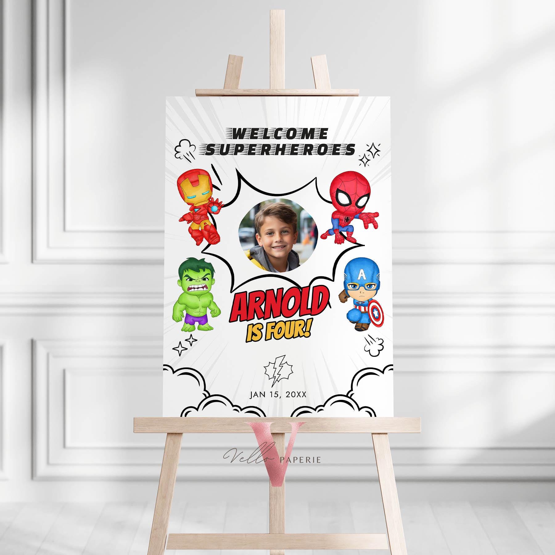 Editable Calling All Superhero Birthday Welcome Sign | Watercolor ...