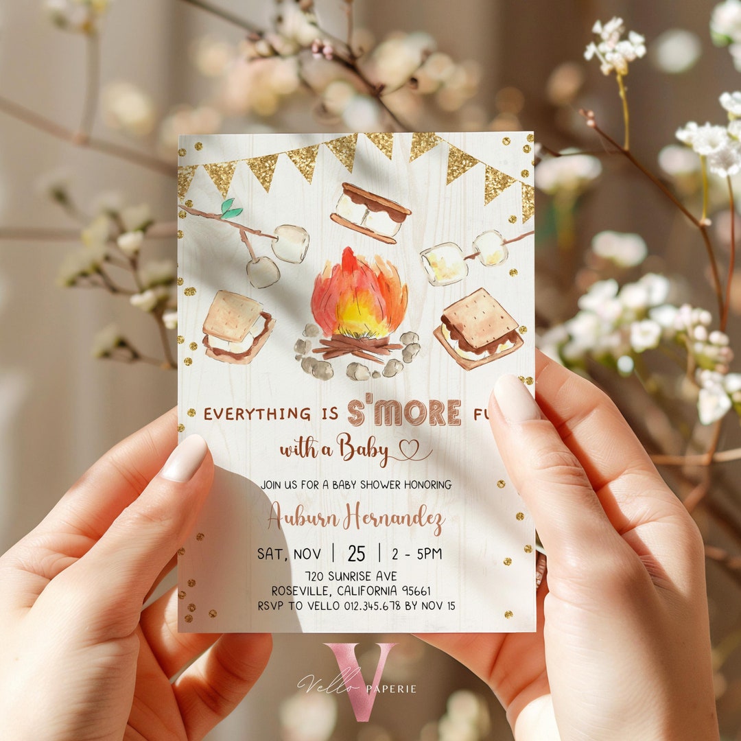 Editable S'mores Baby Shower Invitation | FALL Camping Bonfire Baby ...