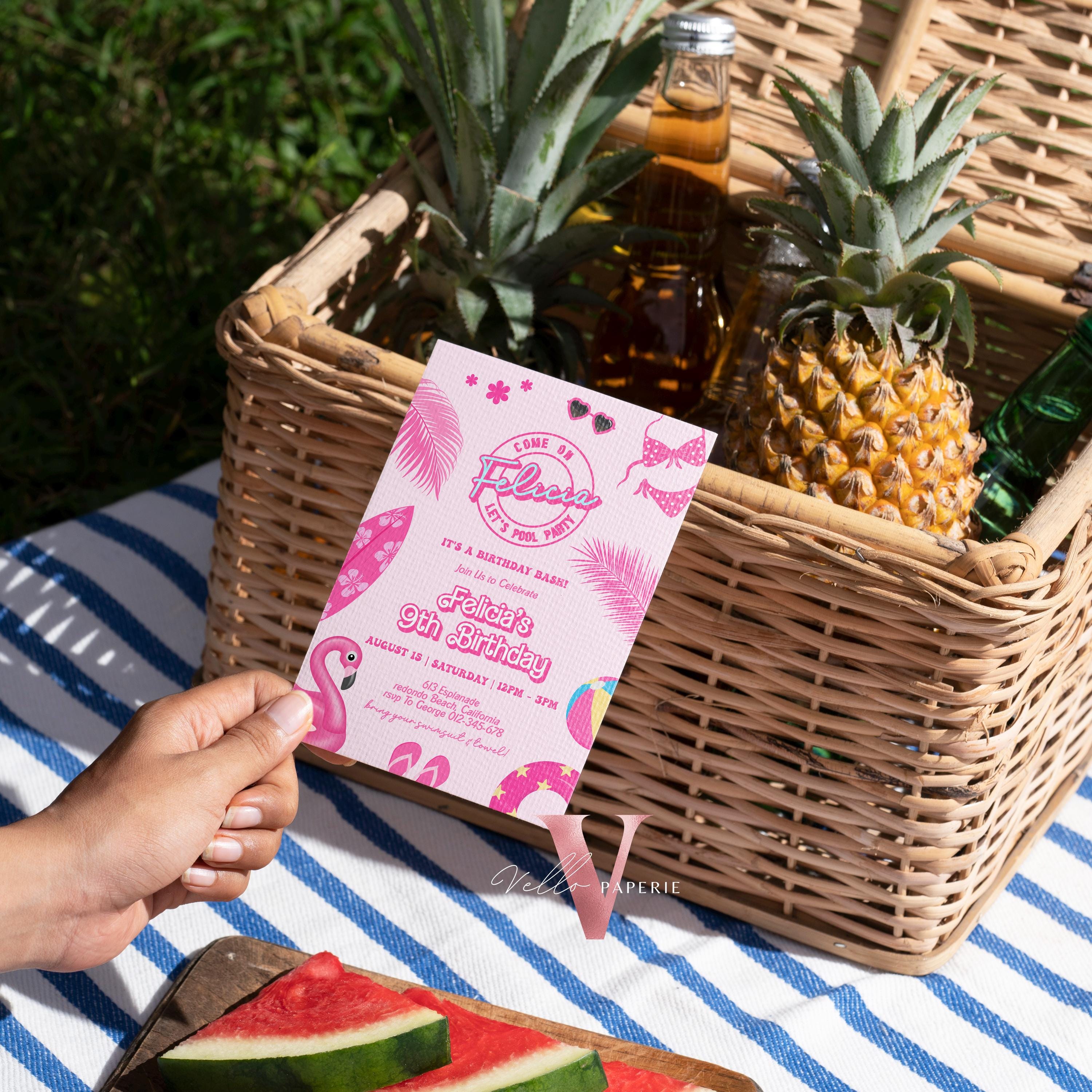 Instant Download Pink Doll Pool Birthday Invitation Editable Printable ...