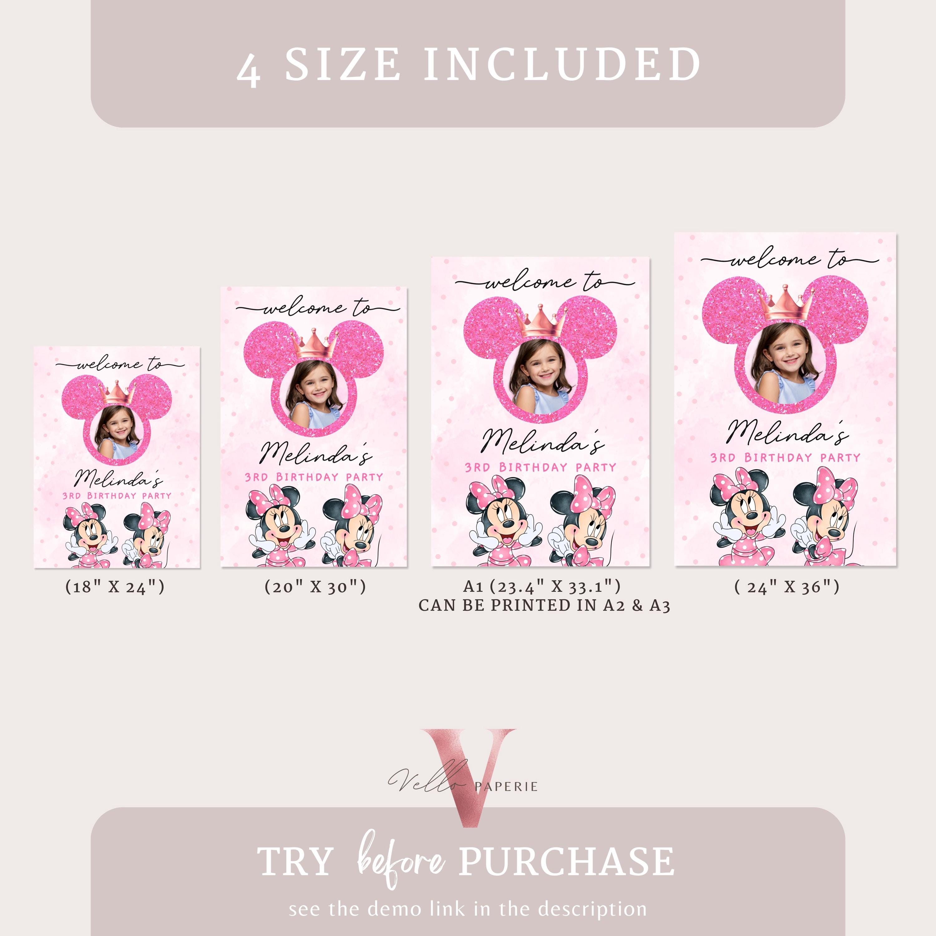 Editable Minnie Mouse Birthday Welcome Sign With Photo | Pink Polkadot ...