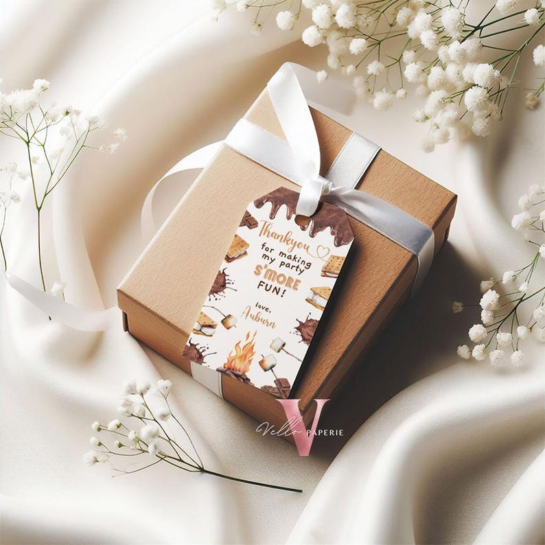 Editable S'mores Baby Shower or Birthday Favor Tag | Camping Bonfire ...