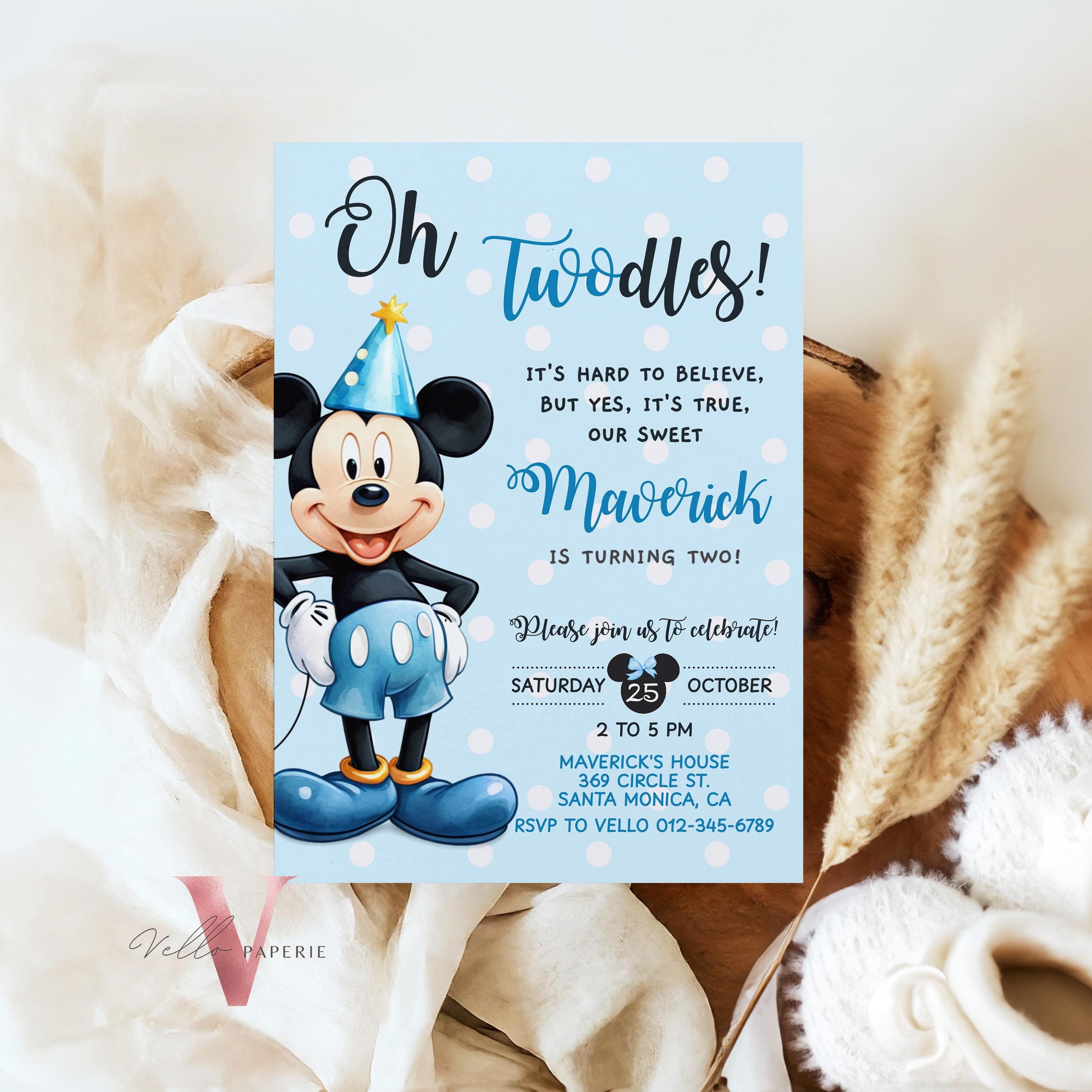 Self Editable Oh Twodles Mickey Mouse Birthday Invitation | Watercolor ...