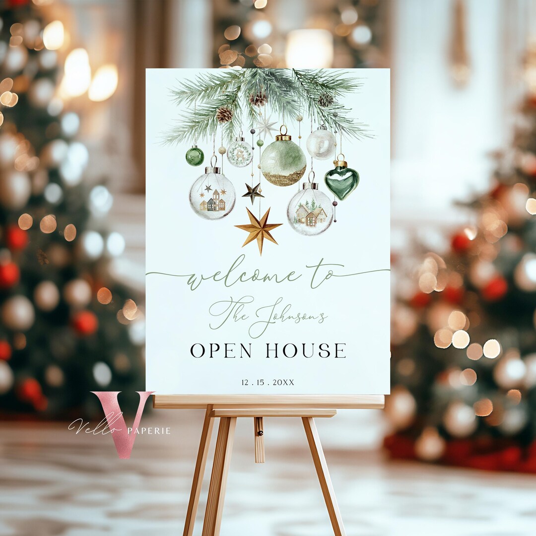 Merry Little Open House Welcome Sign | Neutral Christmas Party Decor ...