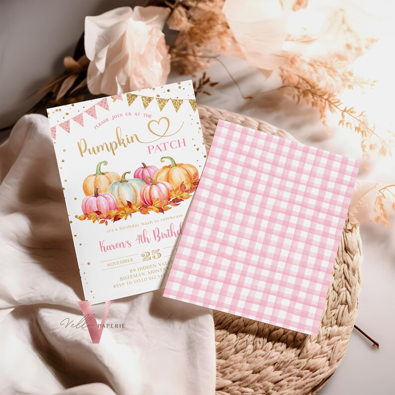 Editable Pink Autumn Pumpkin Patch Birthday Party Invitation | FALL ...
