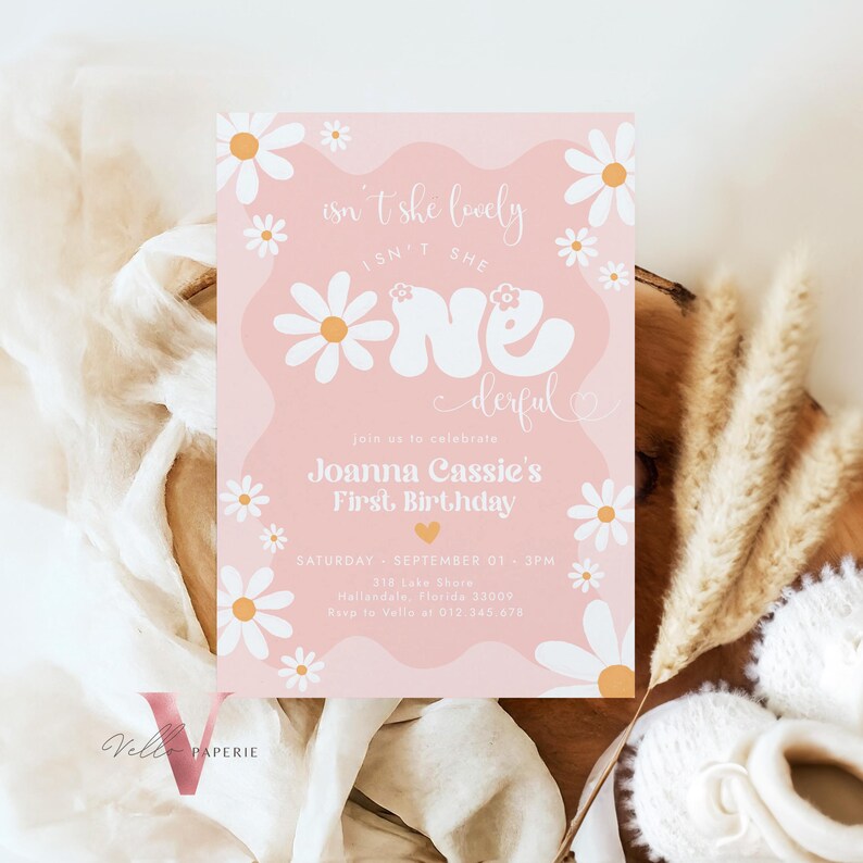 Daisy First Birthday Invite | Wild Daisy Floral 1st Birthday Invite ...