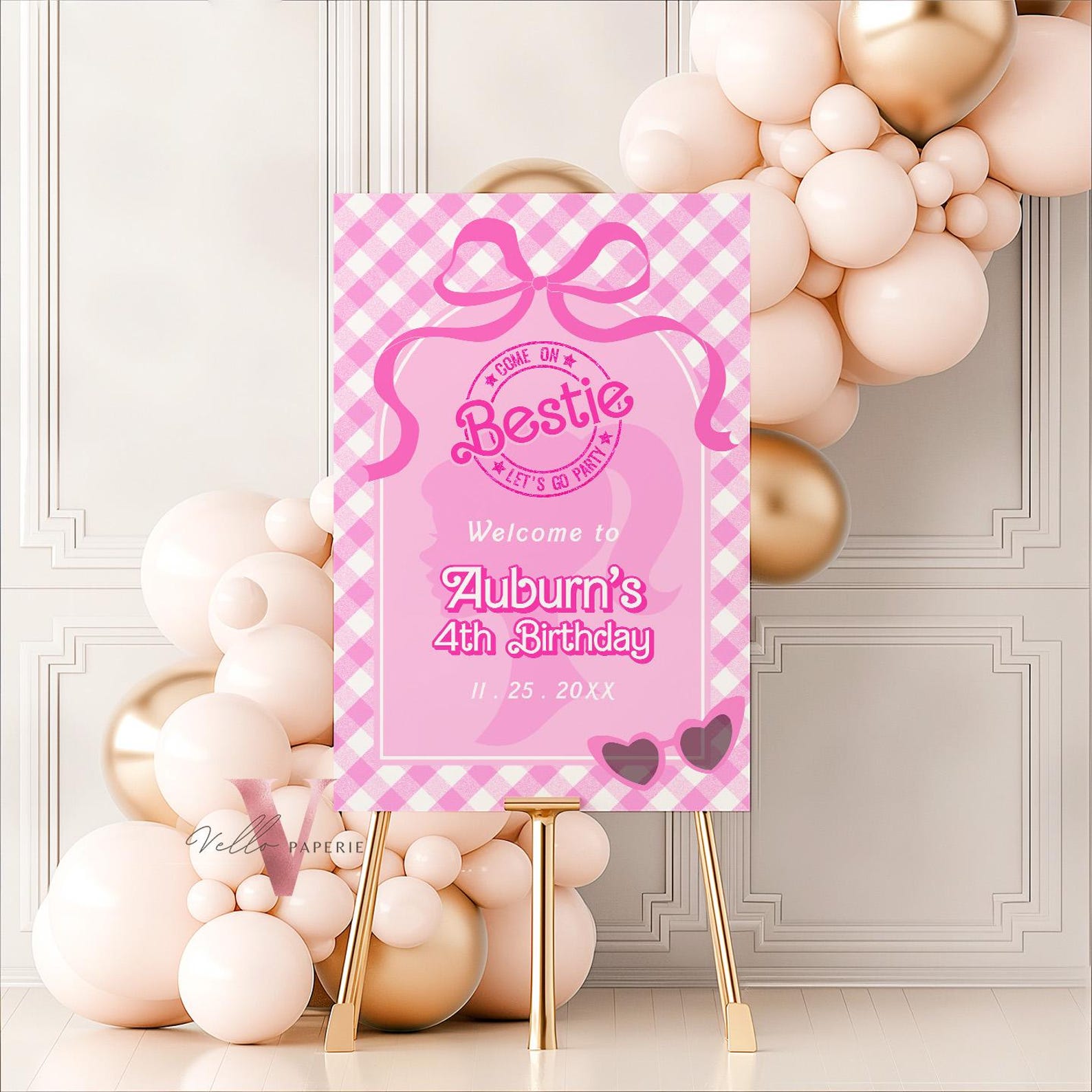 Editable bestie Glam Pink Fashion Doll Birthday Welcome Sign Cute ...