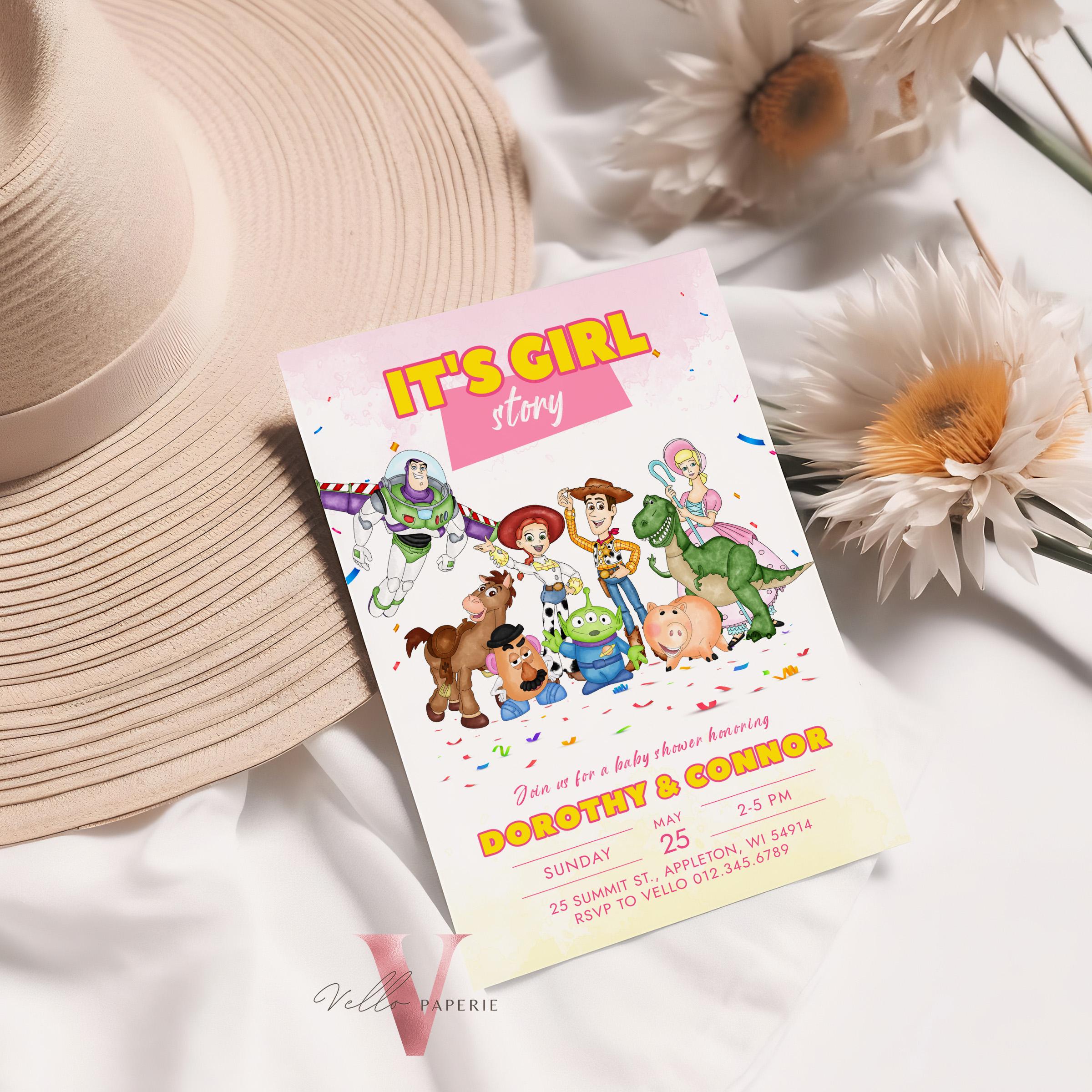 It's a Girl Story Baby Shower Invitation | Watercolor Toy Story Girl ...