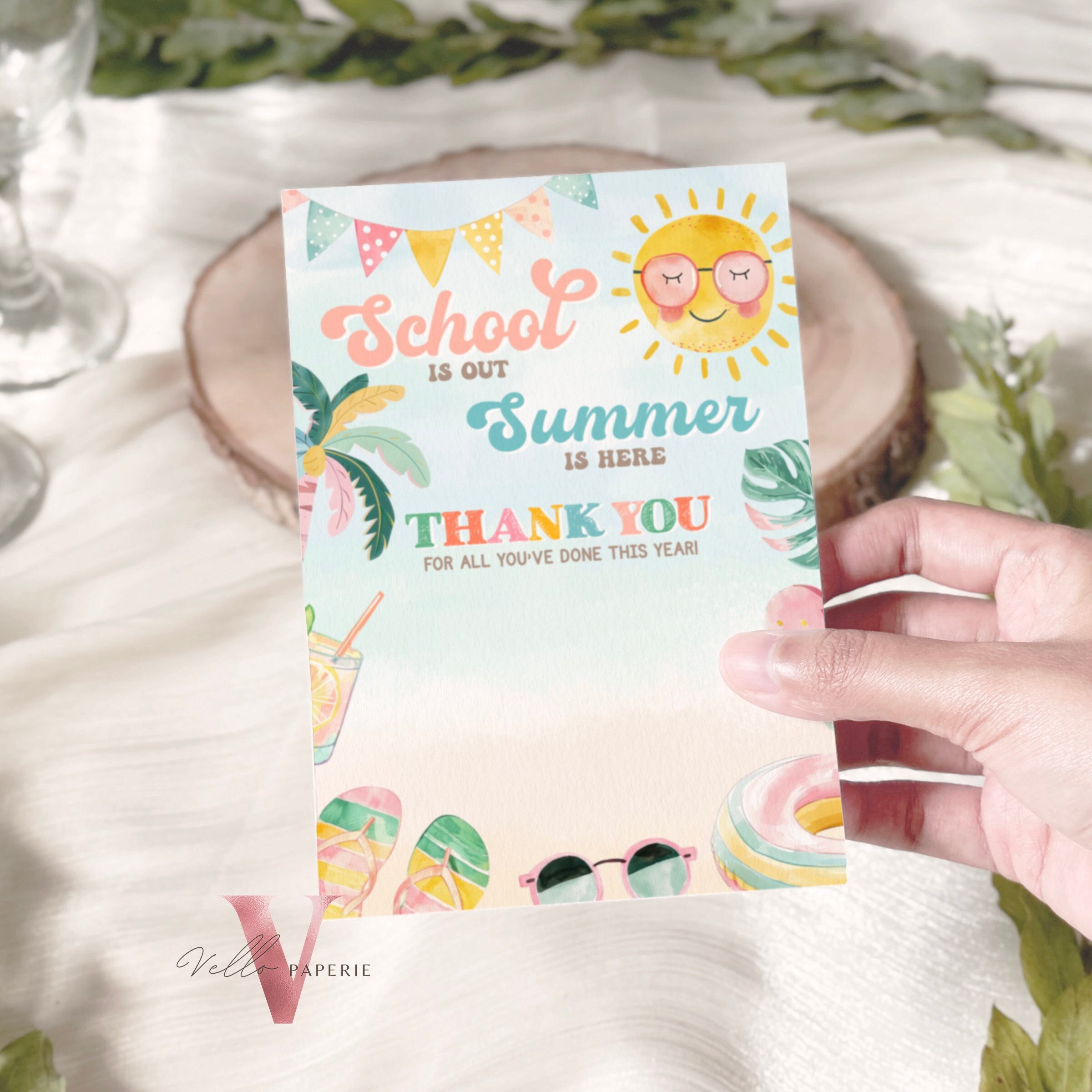 Editable Printable School is Out Summer is Here Gift Card Beach Summer ...