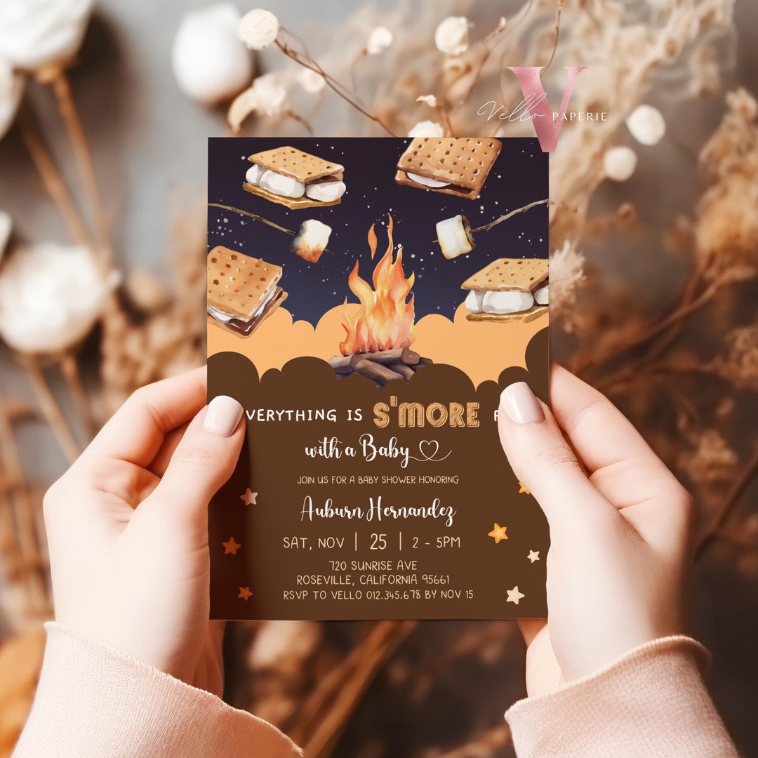 Editable S'mores Baby Shower Invitation FALL Camping Bonfire Baby ...