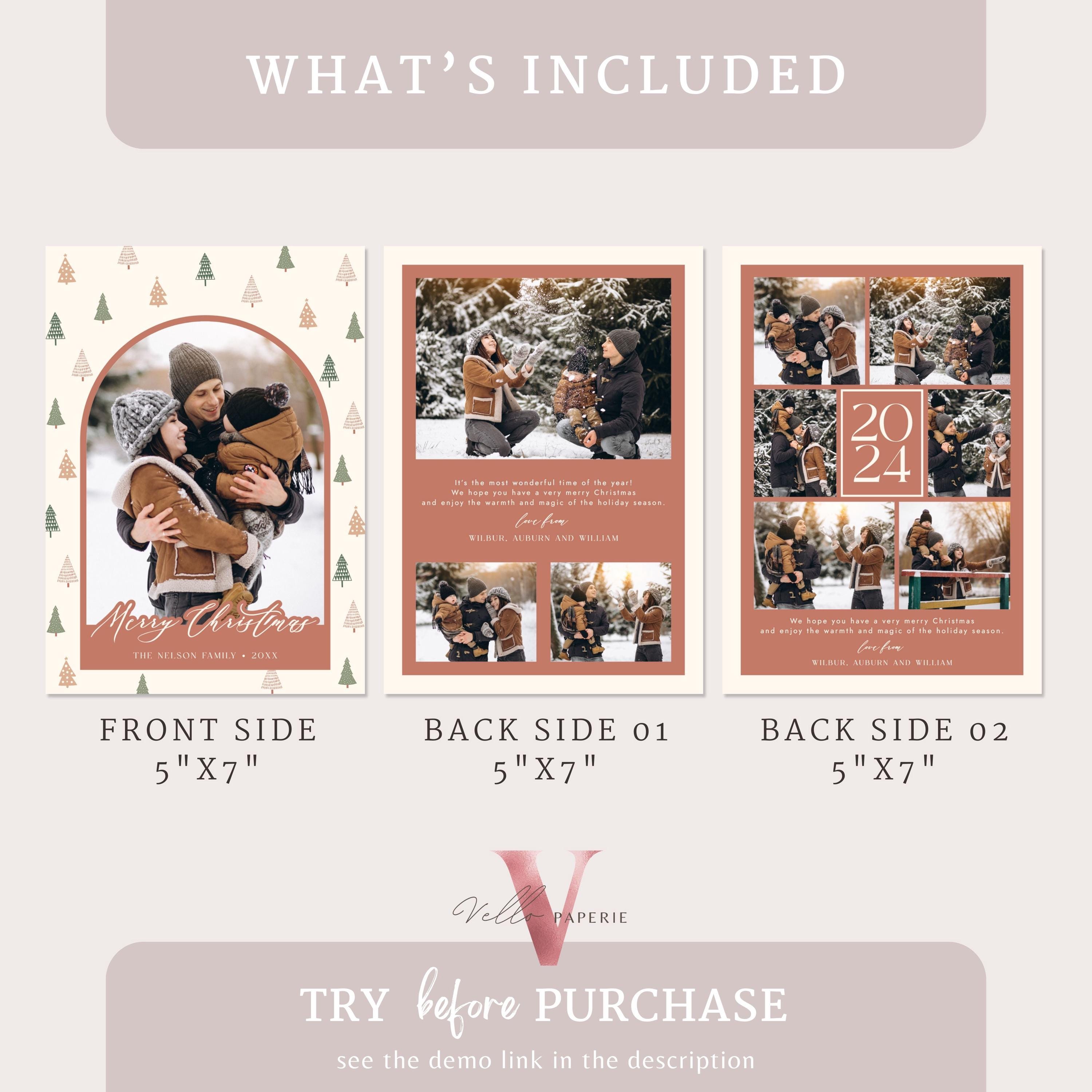 Printable Boho Photo Christmas 3 Card Template | Modern Bohemian Winter ...