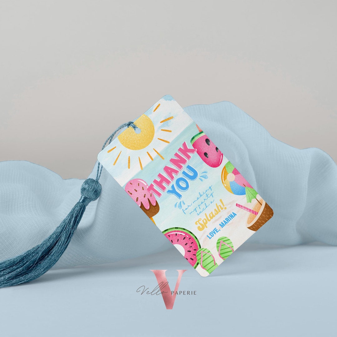 Fresh Beach Bash Birthday Party Thankyou Card | Watercolor Summer Beach ...