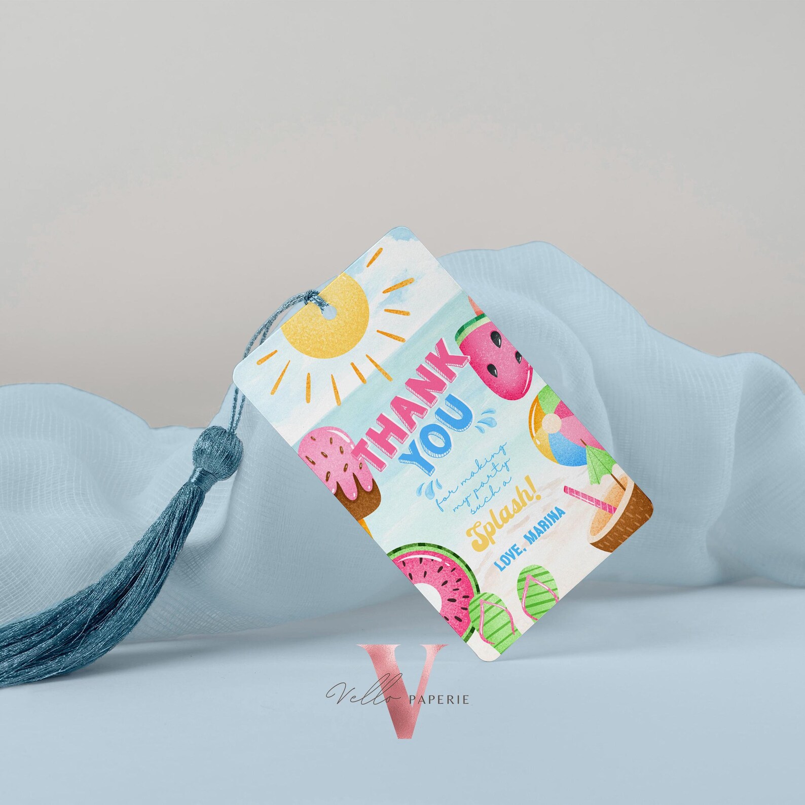Fresh Beach Bash Birthday Party Thankyou Card | Watercolor Summer Beach ...