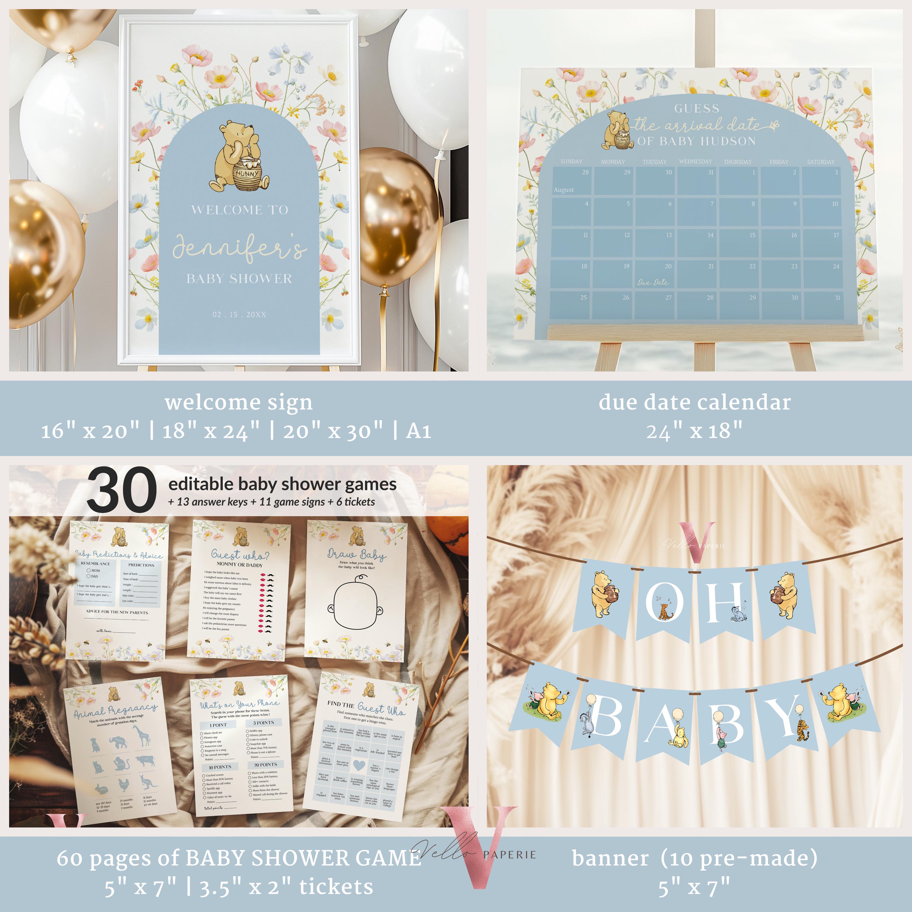 Blue Winnie the Pooh Baby Shower BUNDLE | Full Editable Beige Blue ...