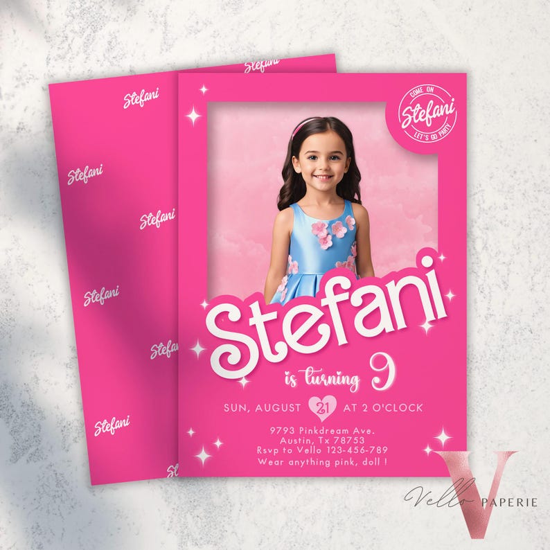 Self Edit Pink Sparkle Fashion Doll Box Photo Birthday Invitation ...