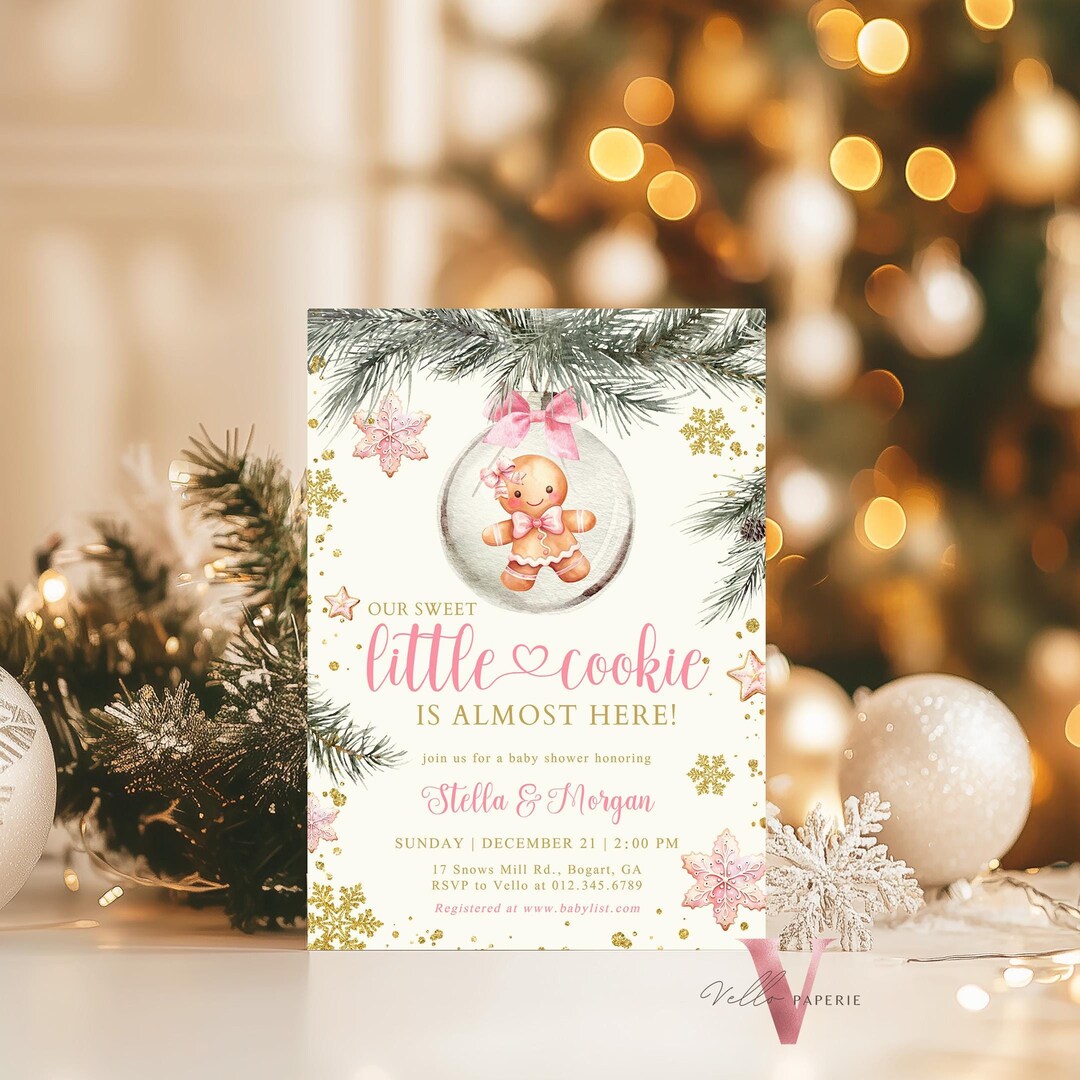 Winter Little Cookie on the Way Shower Invite | Girl Gingerbread Baby ...