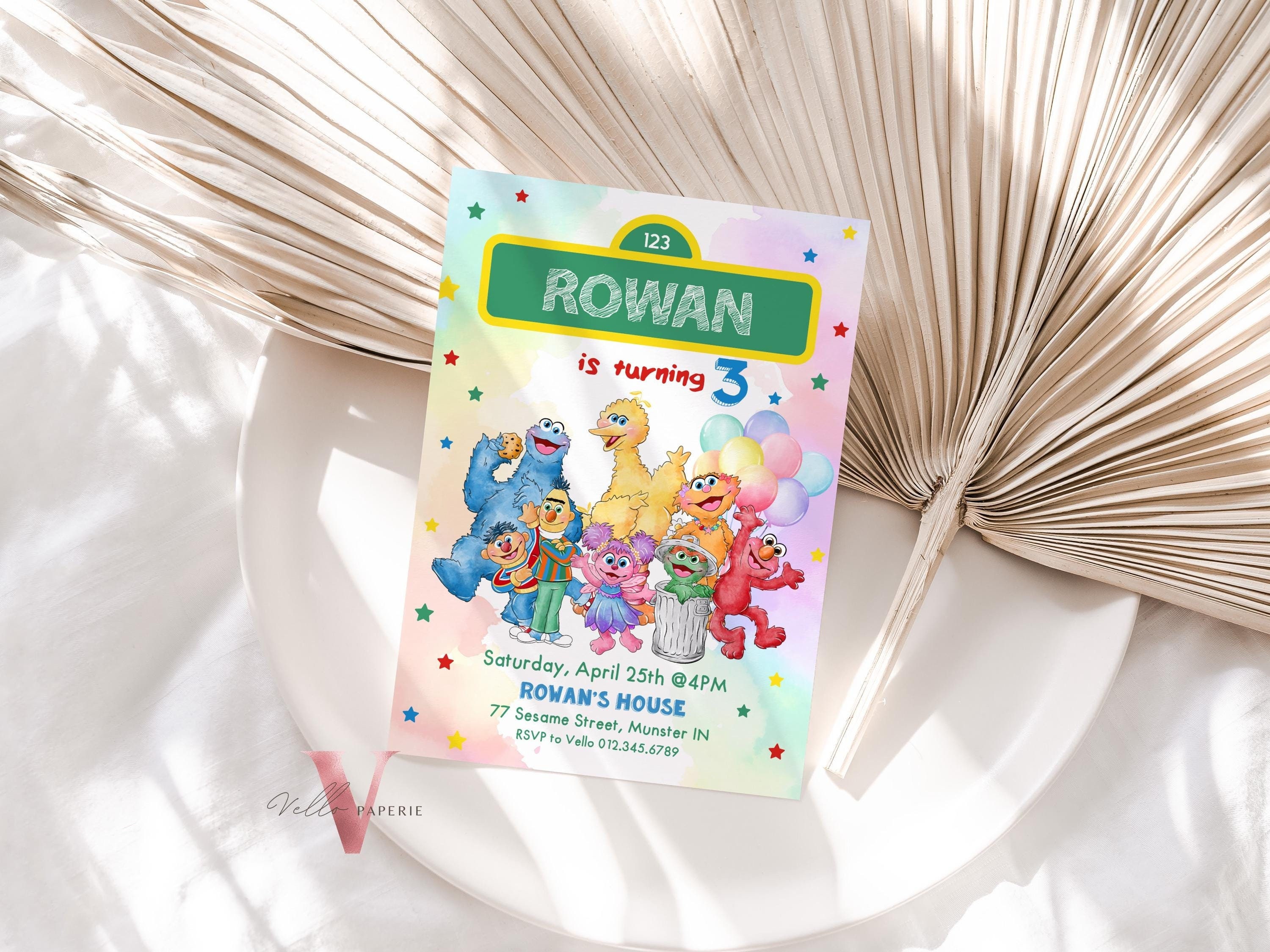 Editable Printable Sesame Street Birthday Invitation Watercolor Boy ...