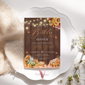 Editable Modern Rustic FALL Birthday Dinner Brunch Invitation | Autumn ...