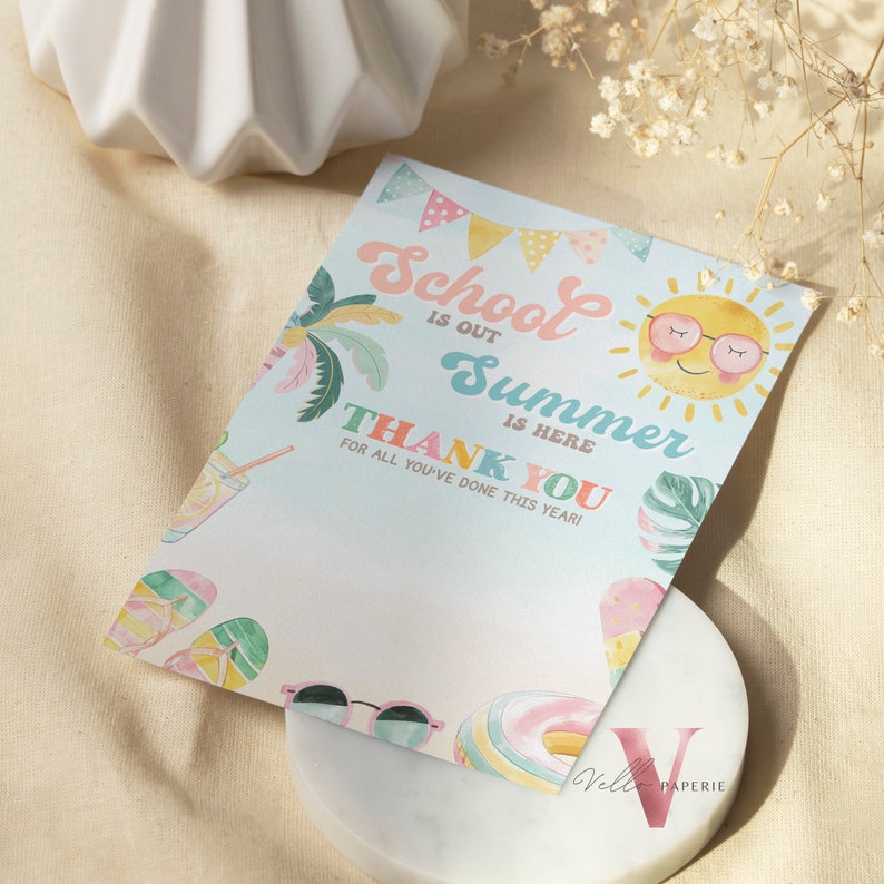 Editable Printable School is Out Summer is Here Gift Card Beach Summer ...