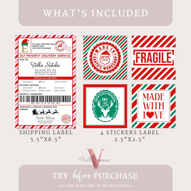 Editable Printable Elf Shipping Label | Red Pink Santa's Workshop ...