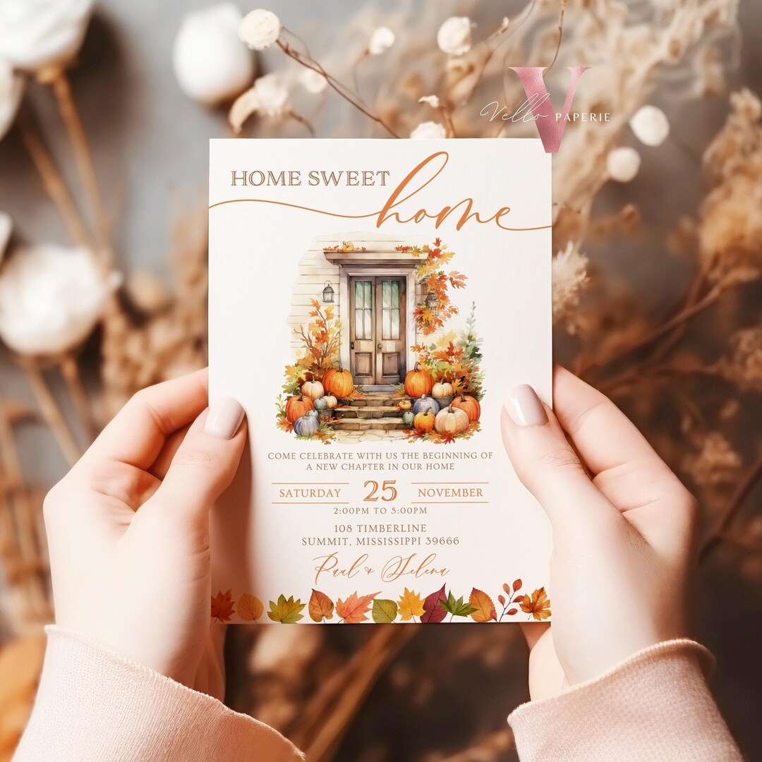 Autumn Floral House Warming Invitation | FALL Boho Pumpkin Home Sweet ...