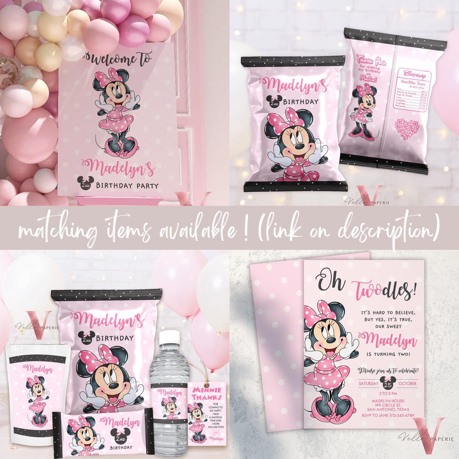 Editable Photo Minnie Mouse Oh Twodles Welcome Sign | Light Pink ...