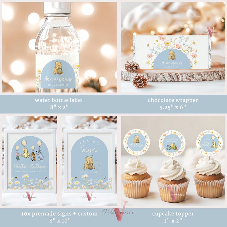 Blue Winnie the Pooh Baby Shower BUNDLE | Full Editable Beige Blue ...