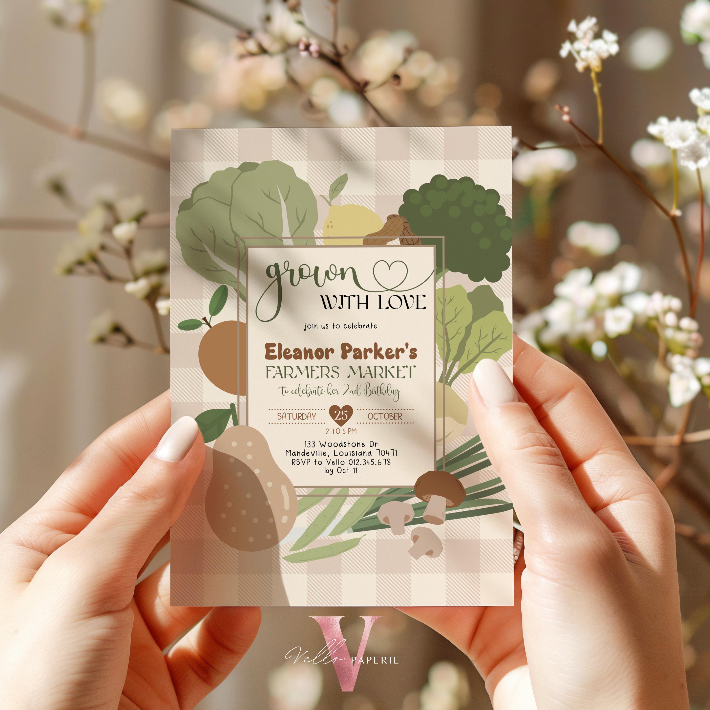 Beige Locally Grown Birthday Invitation | Neutral Farmer's Market ...