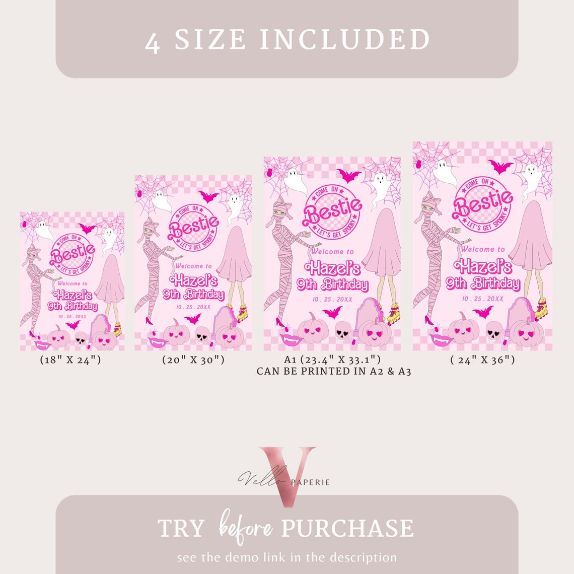 Editable bestie Spooky Pink Doll Halloween Birthday Welcome Sign Cute ...