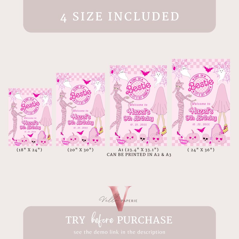 Editable bestie Spooky Pink Doll Halloween Birthday Welcome Sign Cute ...