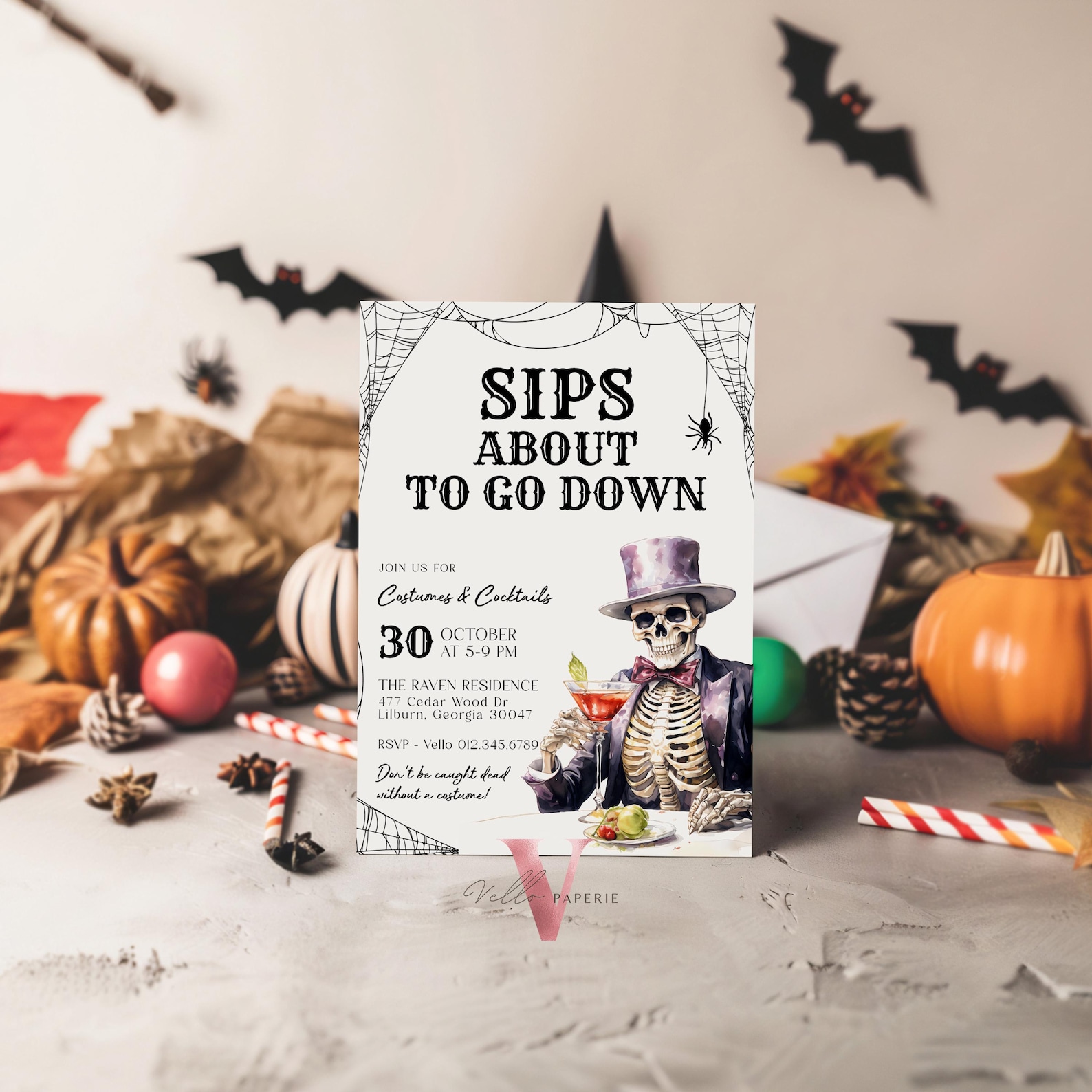 Editable Sips About to Go Down Invite | Elegant Costumes & Cocktails ...