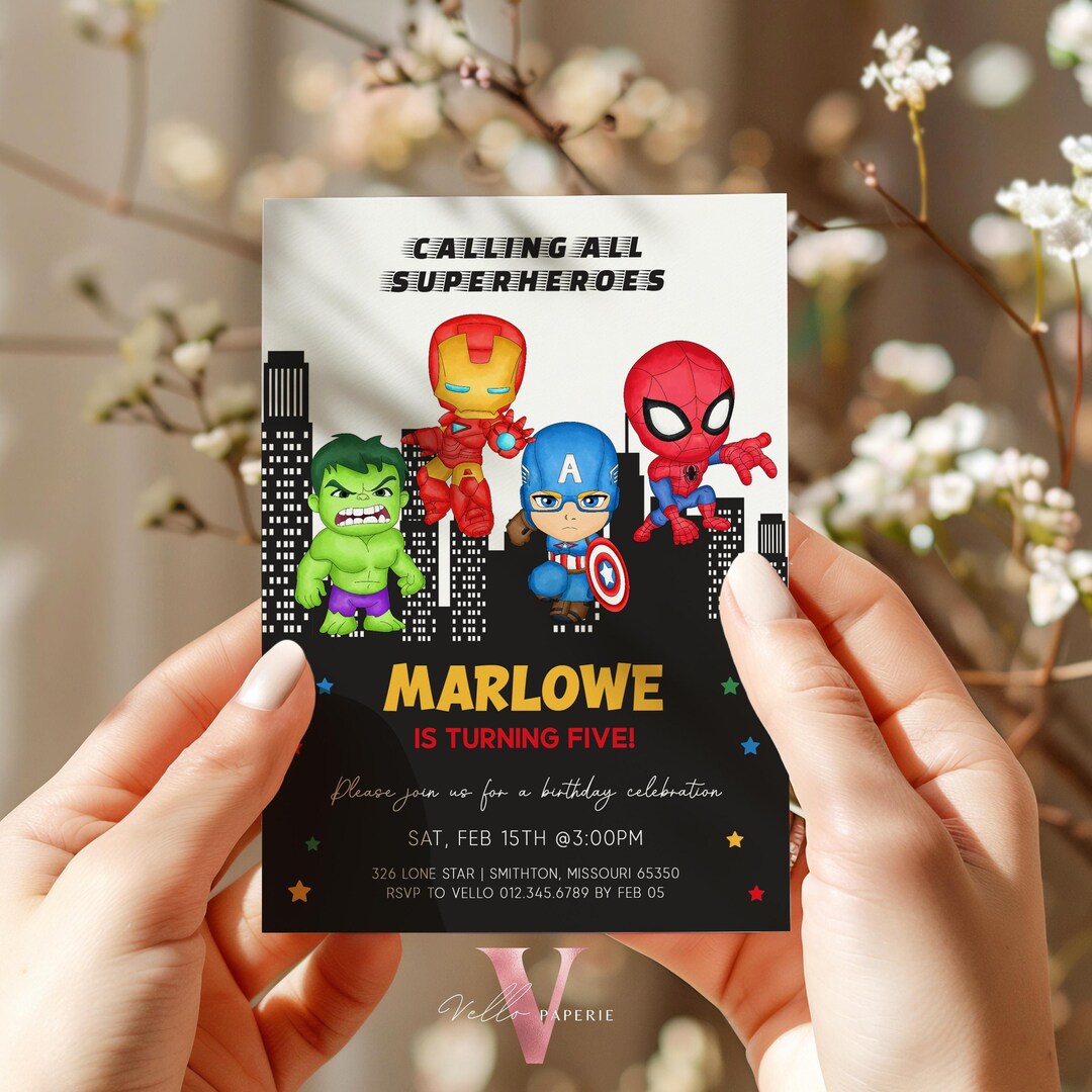 Calling All Superheroes Birthday Invitation | Watercolor Avengers Kids ...