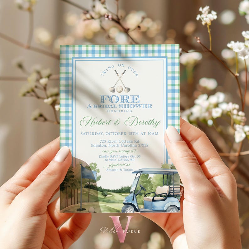 Soft Blue Green GOLF Bridal Shower Par-tee Invitation | Golf Themed ...