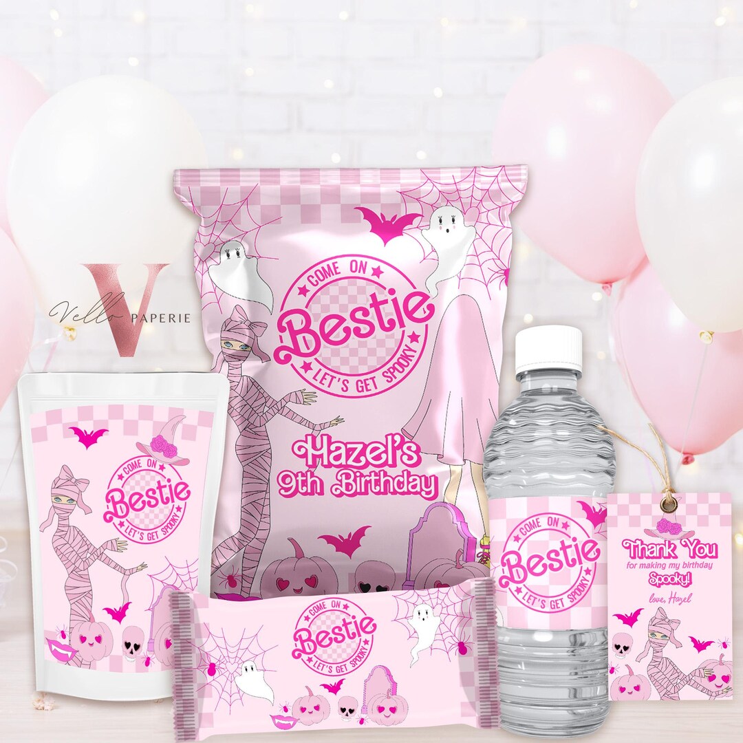 Editable bestie Spooky Pink Doll Halloween Party Favors Cute Pink Ghost ...