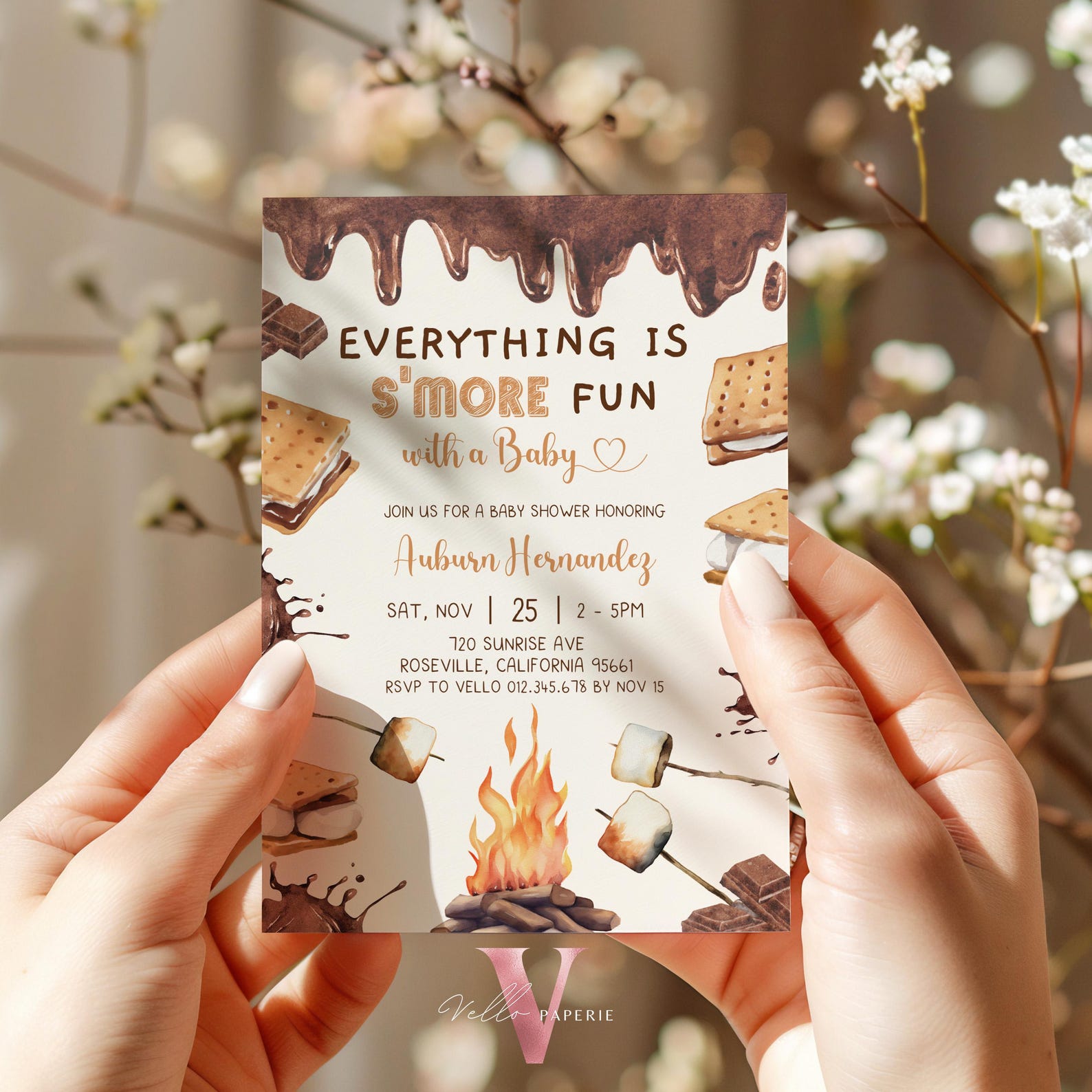 Editable S'mores Baby Shower Bundle | Camping Bonfire, Campire Smore ...