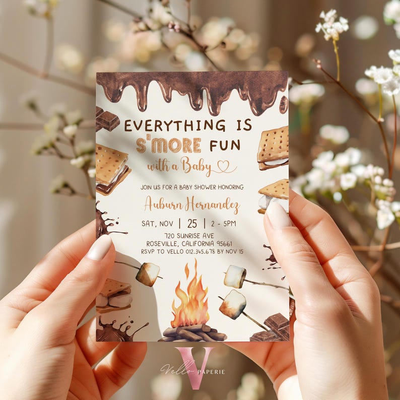 Editable S'mores Baby Shower Bundle | Camping Bonfire, Campire Smore ...