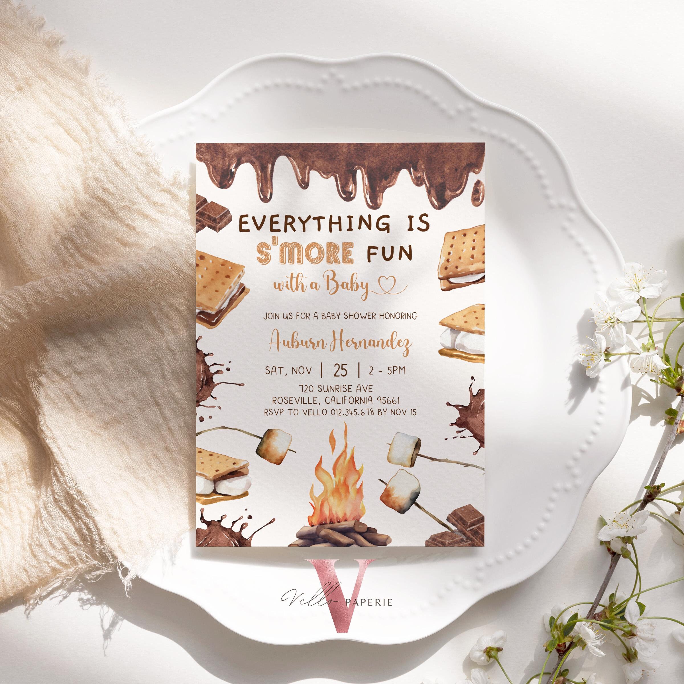 Editable S'mores Baby Shower Invitation | FALL Camping Bonfire Baby ...