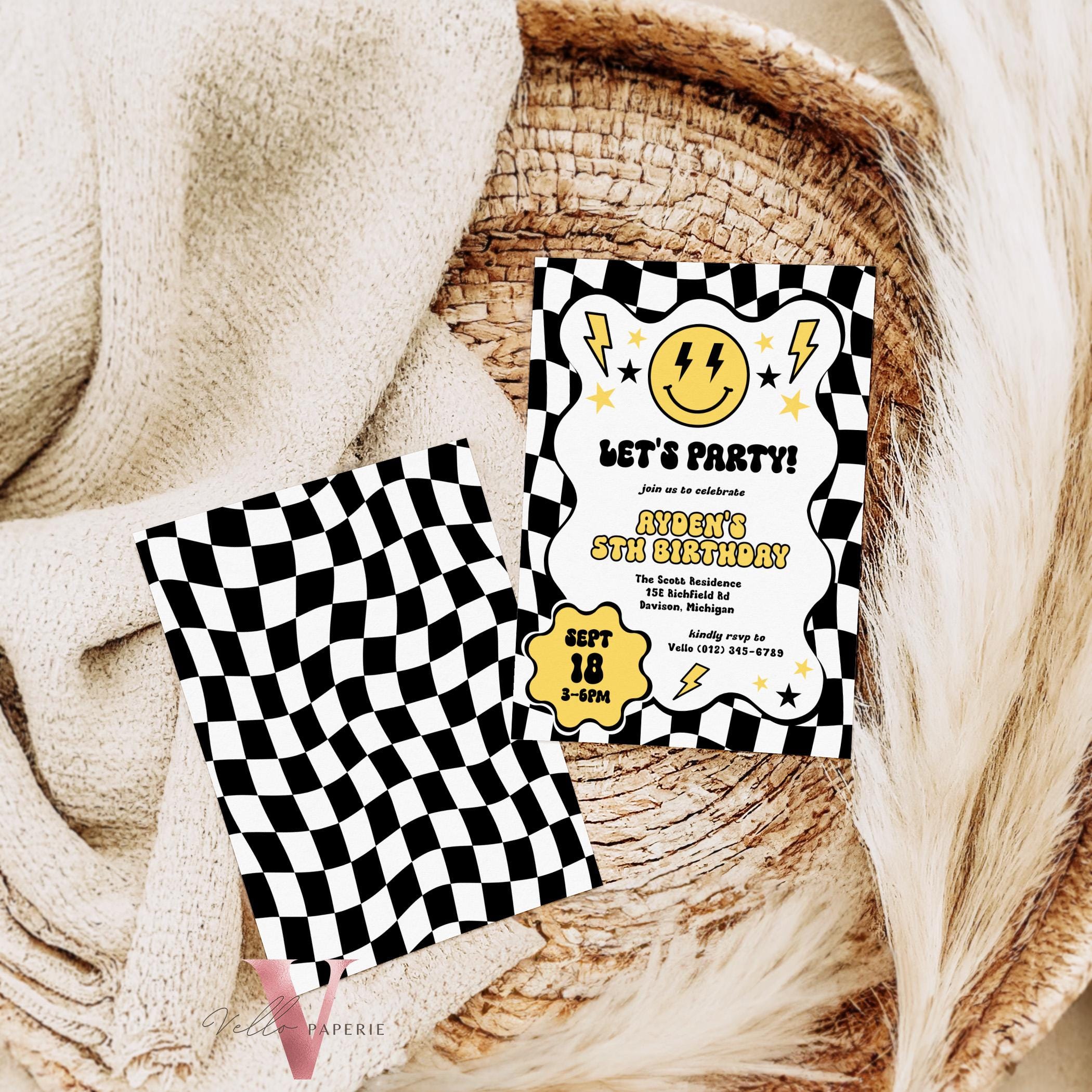 Smile Face Groovy Birthday Invitation | Editable Retro Happy Dude Any ...