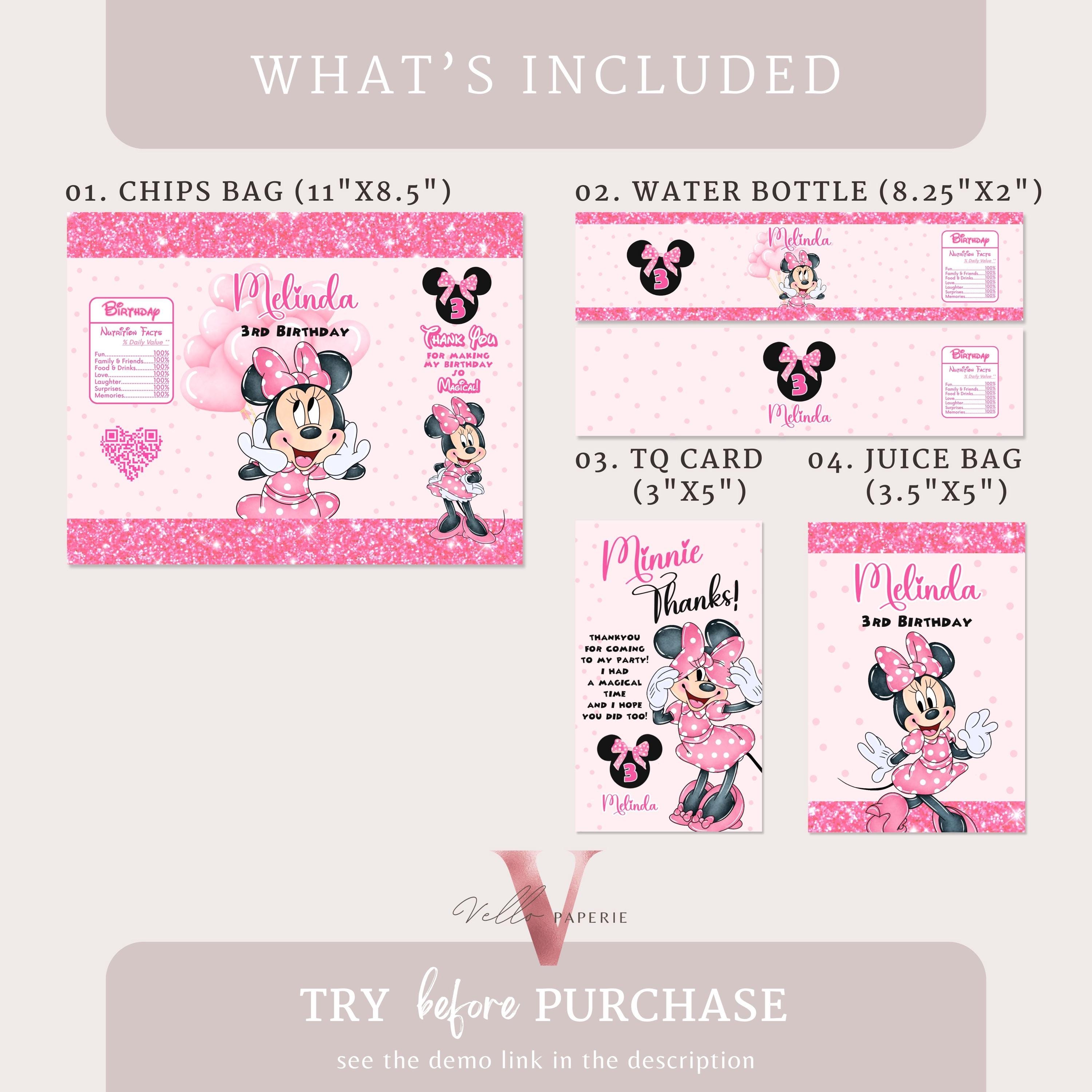 Editable Printable Any Age Minnie Mouse Birthday Party Favors Glitter ...